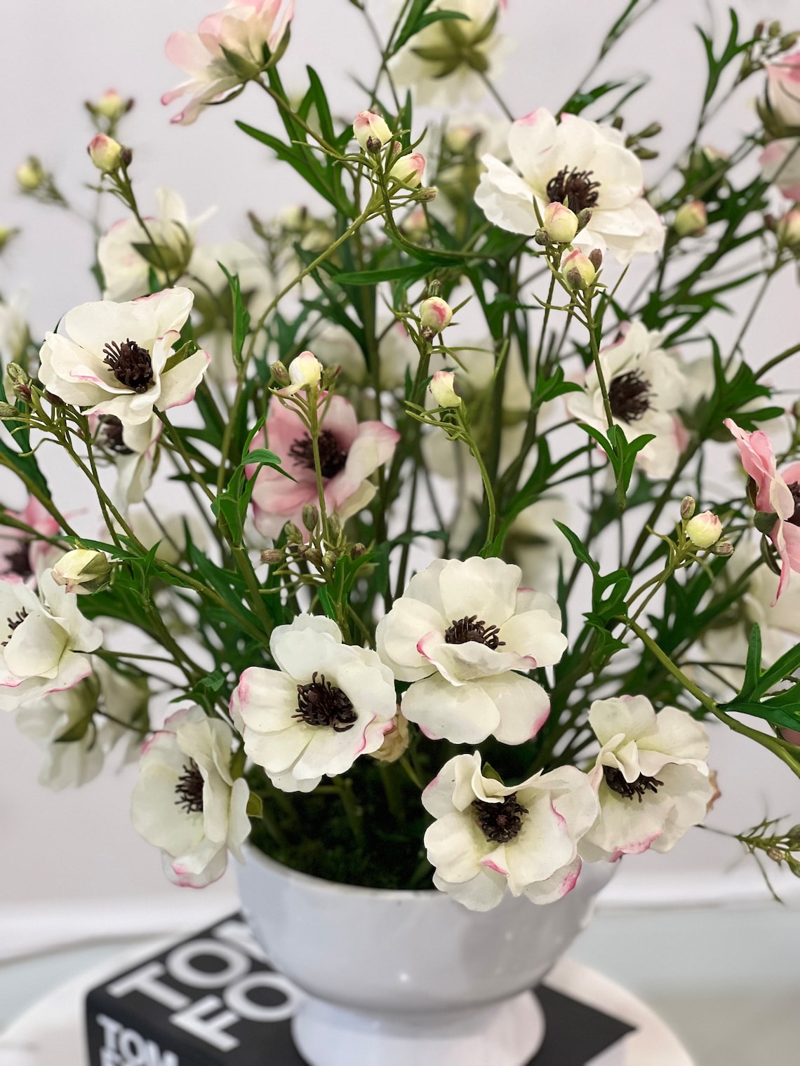 Elegant Faux Anemone Flower Arrangement, Realistic Silk Floral ...