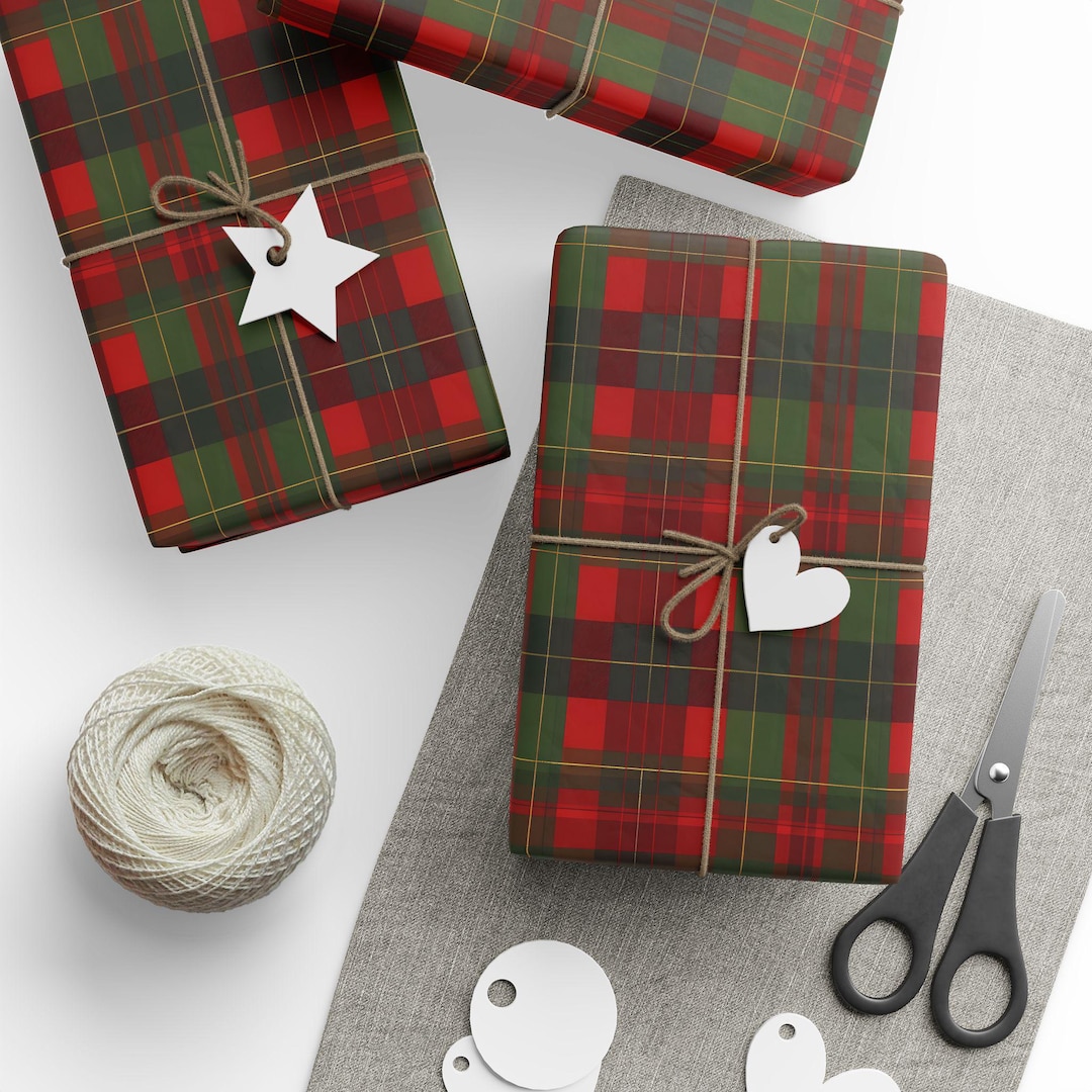 Plaid Christmas Wrapping Paper, Red Plaid Gift Wrap, Red and Green ...