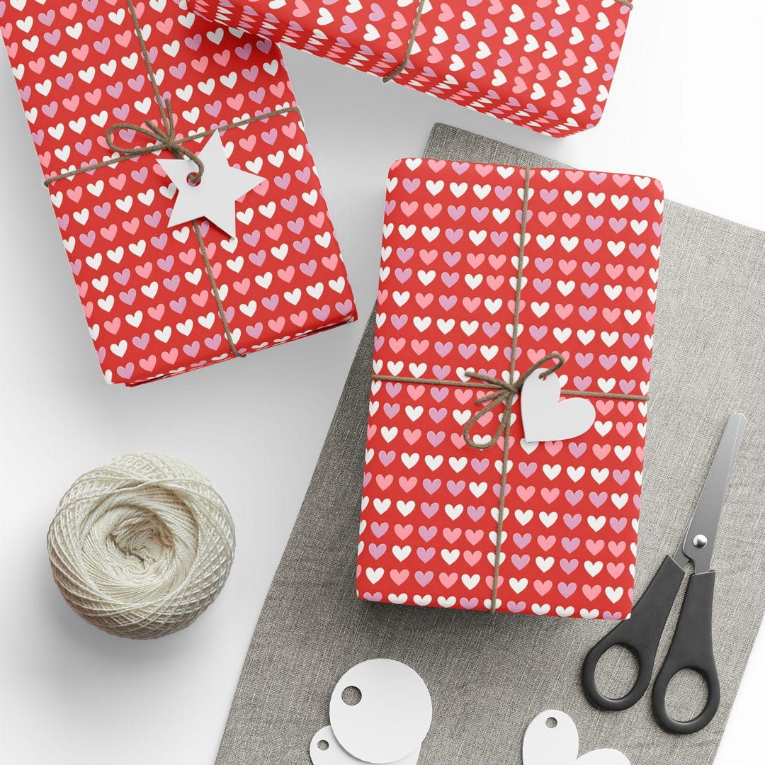 Heart Wrapping Paper, Valentines Day Wrap, Love Wrapping Paper ...