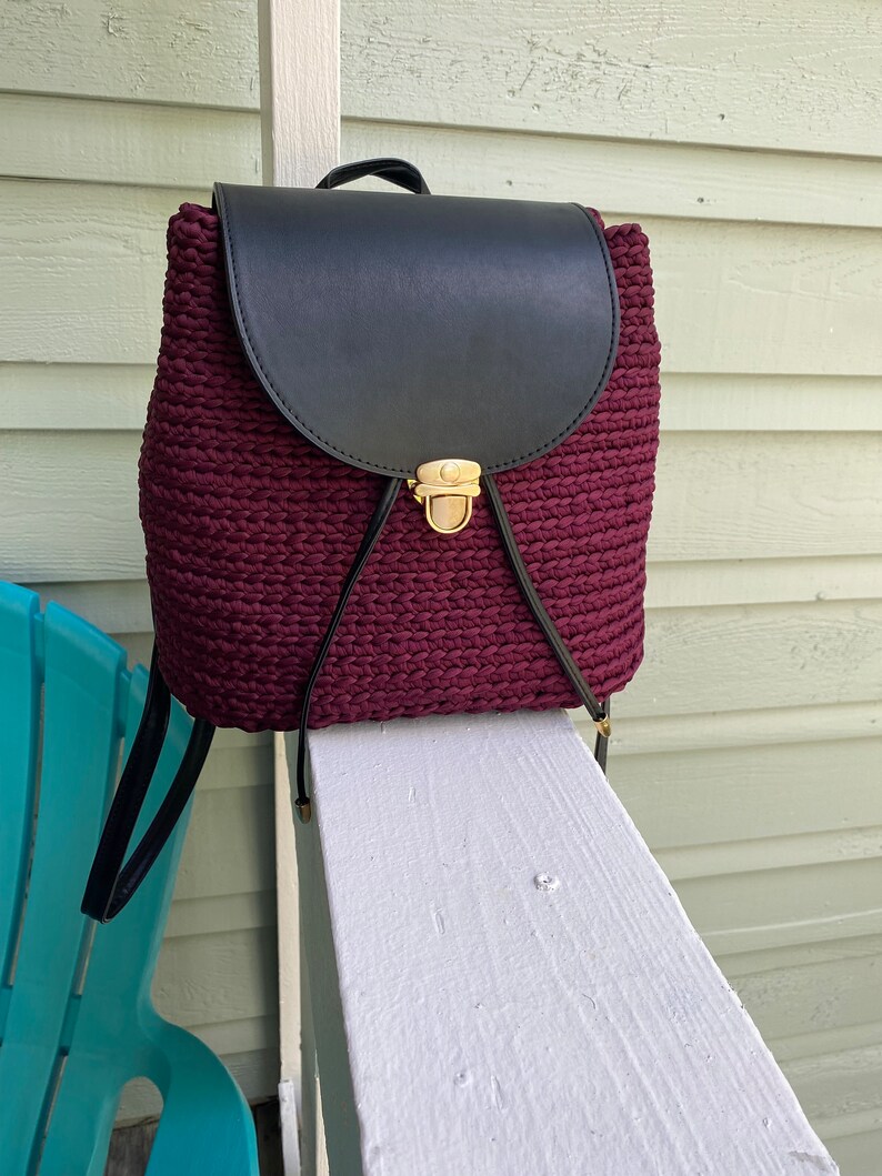 Plum Purple and Black Crochet Drawstring Backpack - Etsy