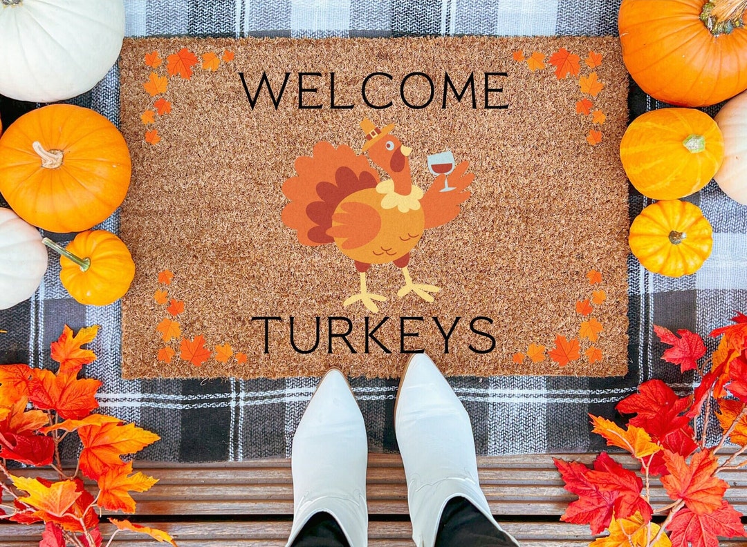 Welcome Turkeys Door Mat, Fall Door Mat, Thanksgiving Mat, Autumn Home ...