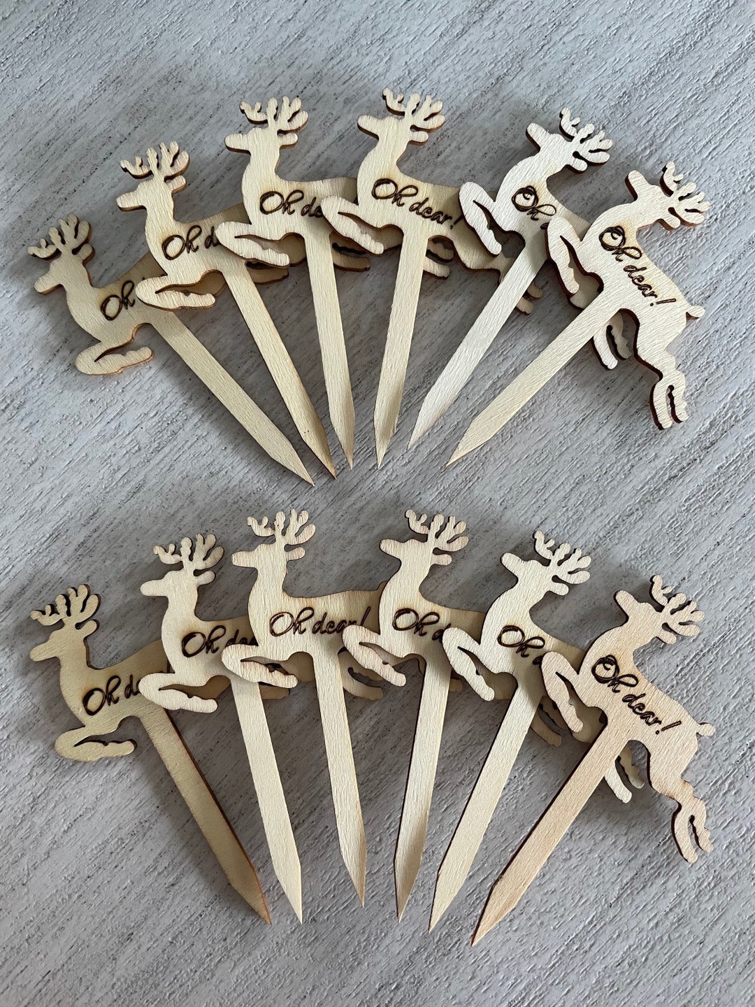 12 Wooden Deer "oh Dear!" Cupcake Toppers Woodland Theme Baby Shower ...