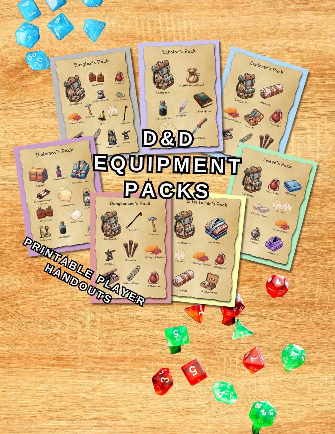 D&D Equipment Pack Cards: Visual Reference (printable Download) - Etsy