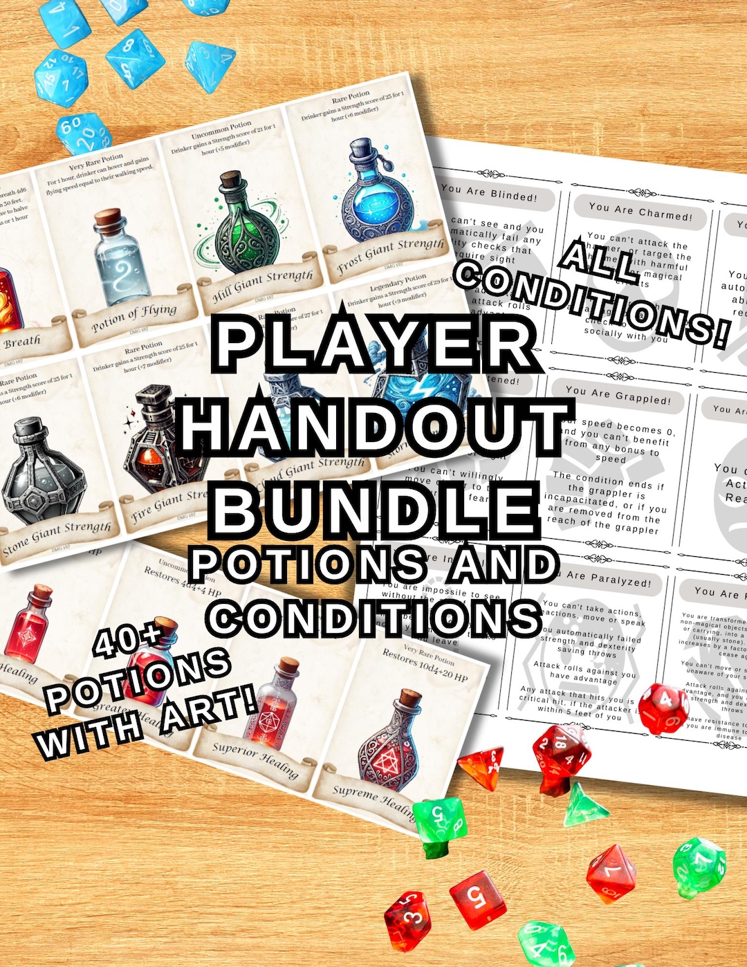 D&D Condition and Potion Cards Printable Bundle: Complete Set of 15 5e ...