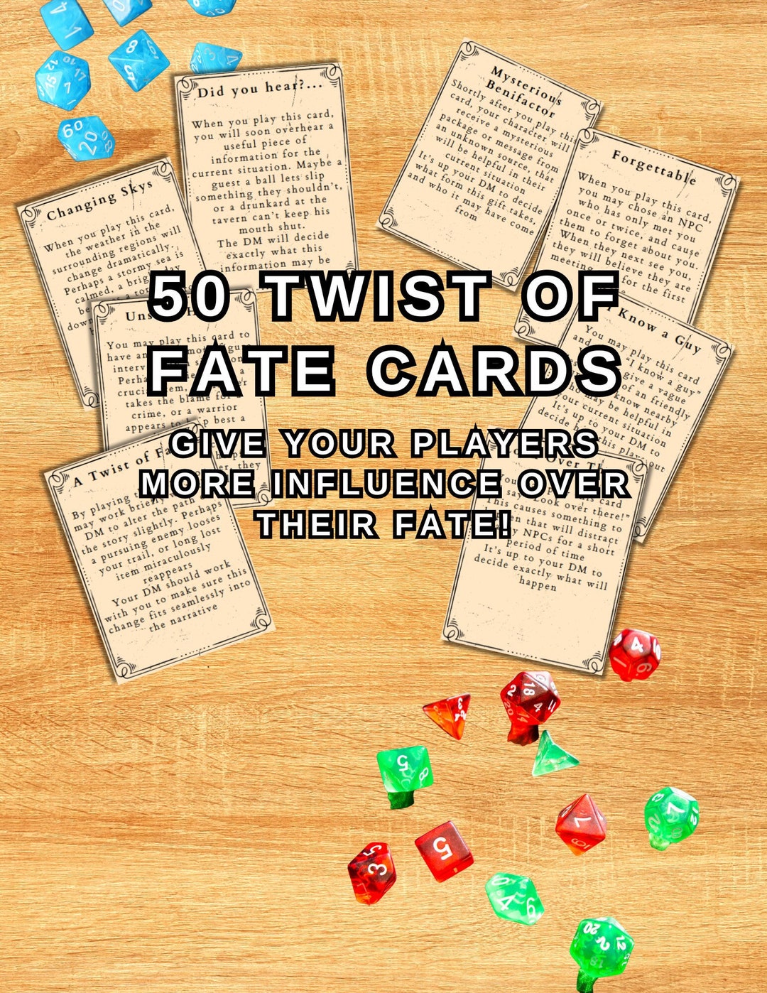 50 Printable Twist of Fate Cards for D&D, Player Handouts, Digital ...