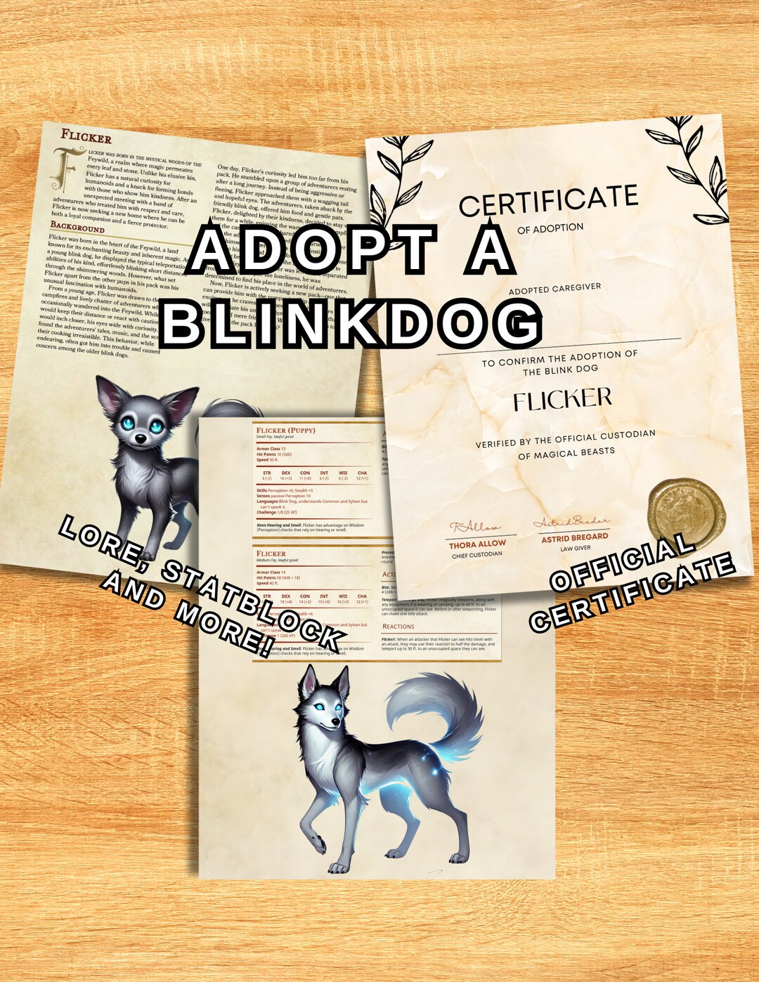 Adopt a Blink Dog Flicker's Adoption Kit With PDF Digital Downloads, D ...