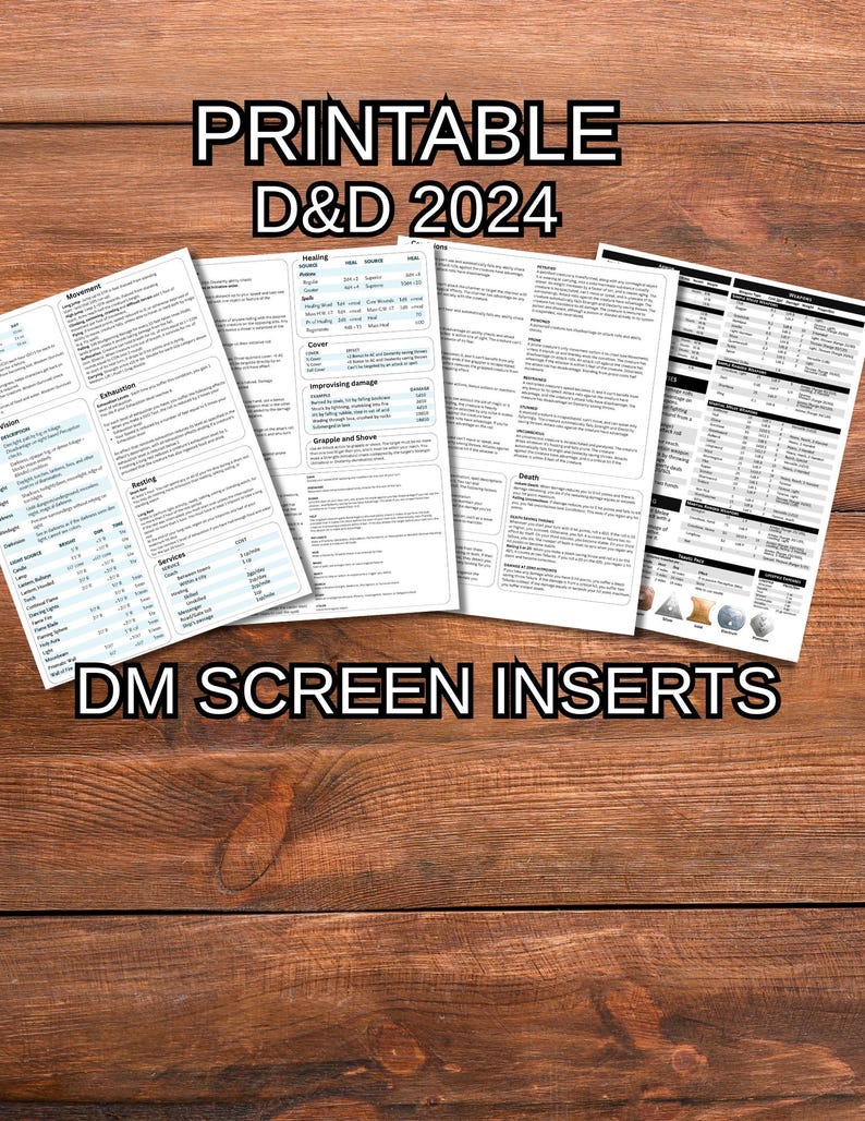 Dnd 5e DM Screen Inserts - 2024 Printable Info Sheets (digital Download ...