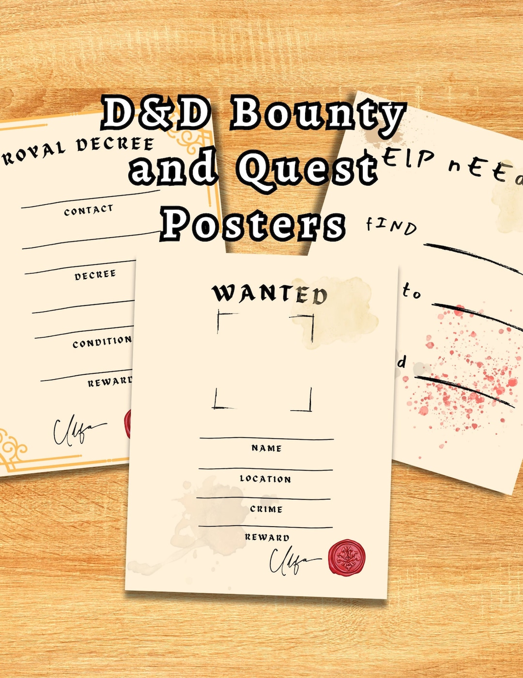 D&D Wanted, Bounty and Quest Poster Template Pack - Form Fillable ...