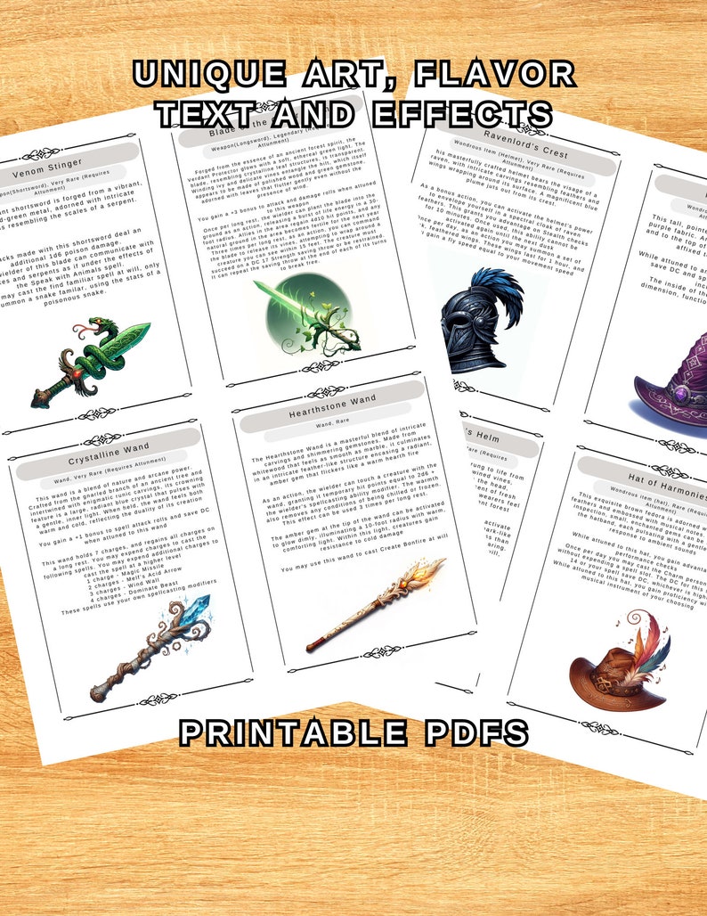 100 Magic Item Cards for D&D 5e Printable PDF With Unique - Etsy UK