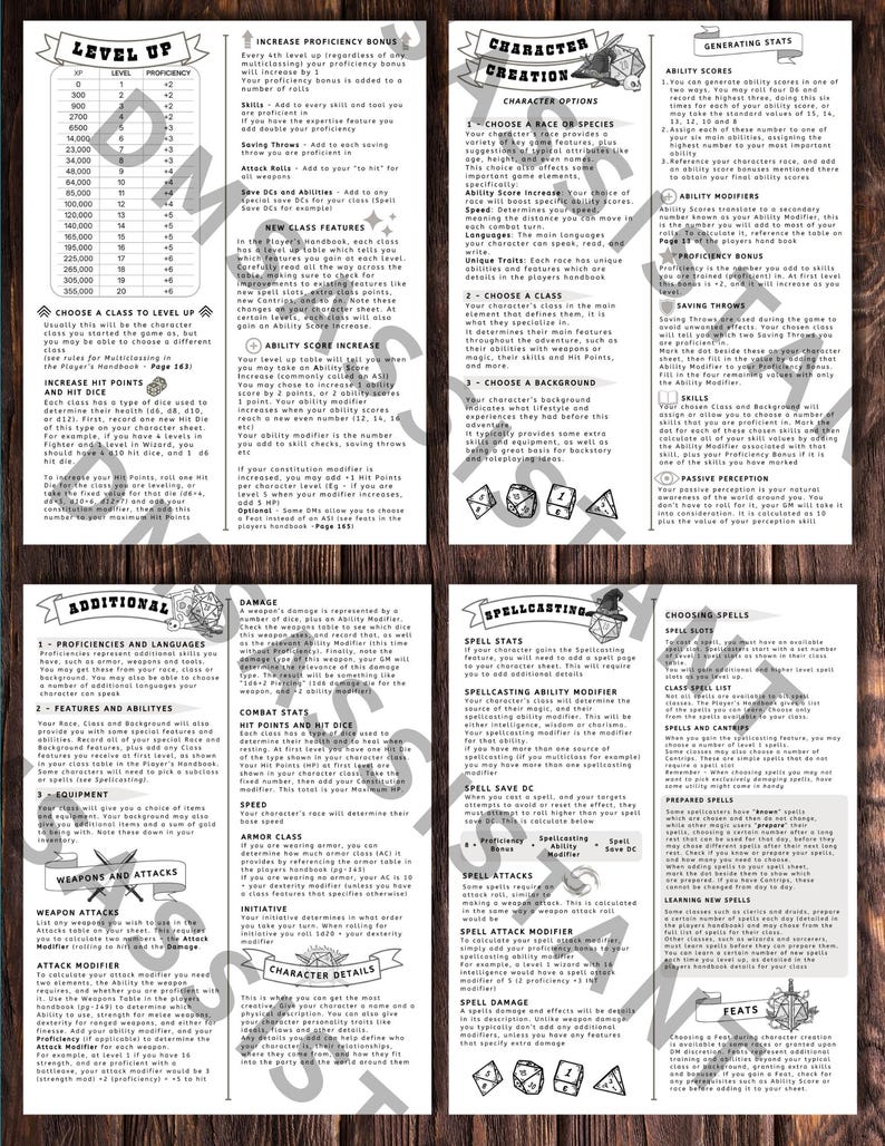 Dnd 5e Character Creation & Level up Guide for Beginners (digital Printout) - Etsy UK
