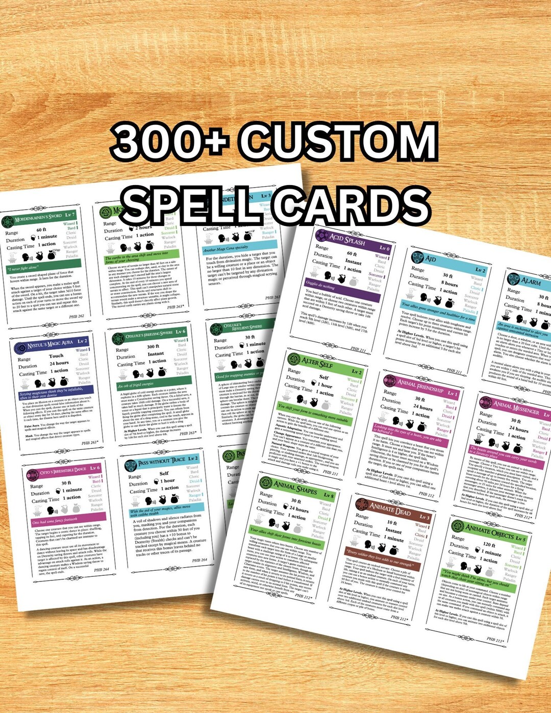300 D&D 5e Spell Cards 7 Blank School Cards digital Download Color ...