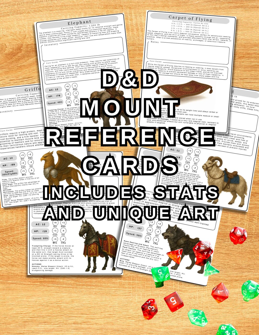 D&D Mount Cards: Fantasy Art Stat Reference (printable + Digital) - Etsy