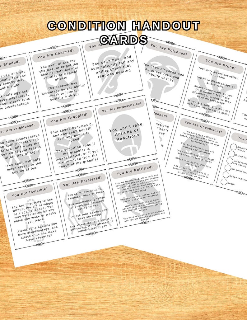 D&D Condition and Potion Cards Printable Bundle: Complete Set of 15 5e ...