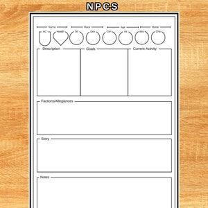 D&D NPC Tracker Sheets - Organize and Master Your Game - Digital ...