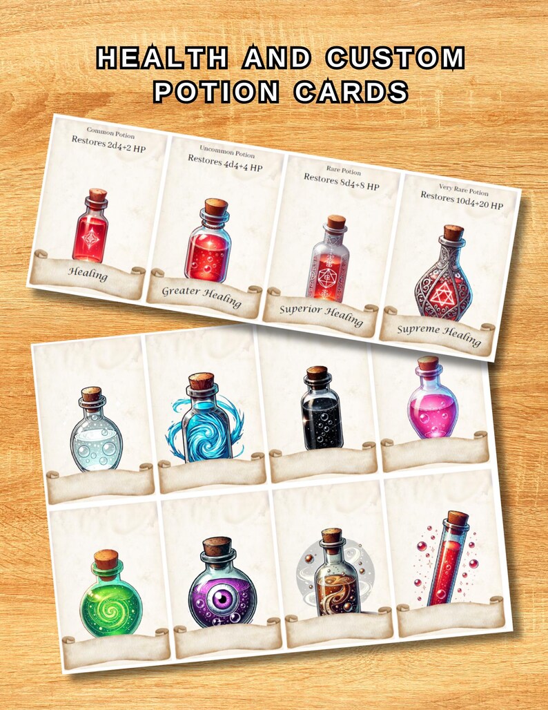 D&D Condition and Potion Cards Printable Bundle: Complete Set of 15 5e ...