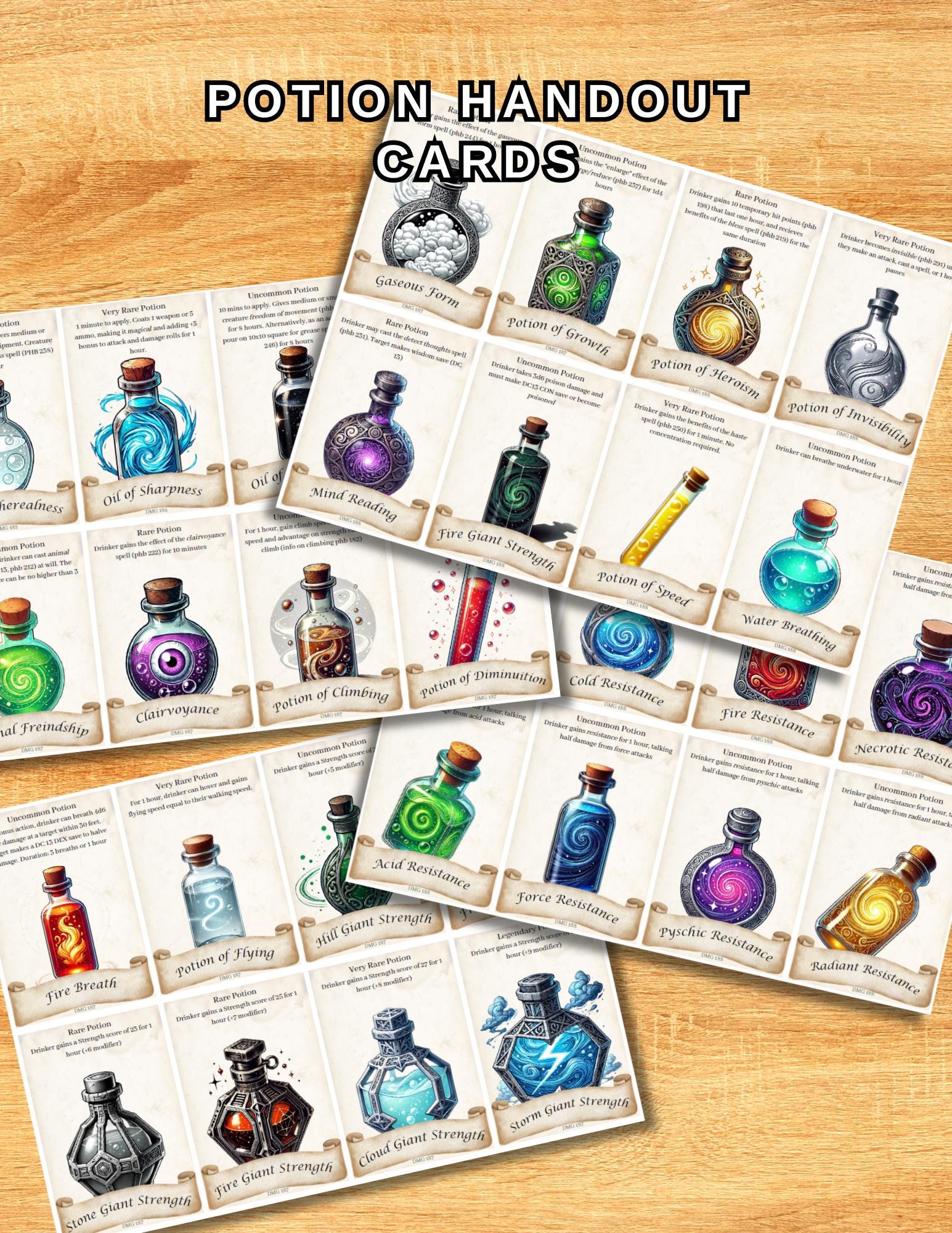 D&D Condition and Potion Cards Printable Bundle: Complete Set of 15 5e ...