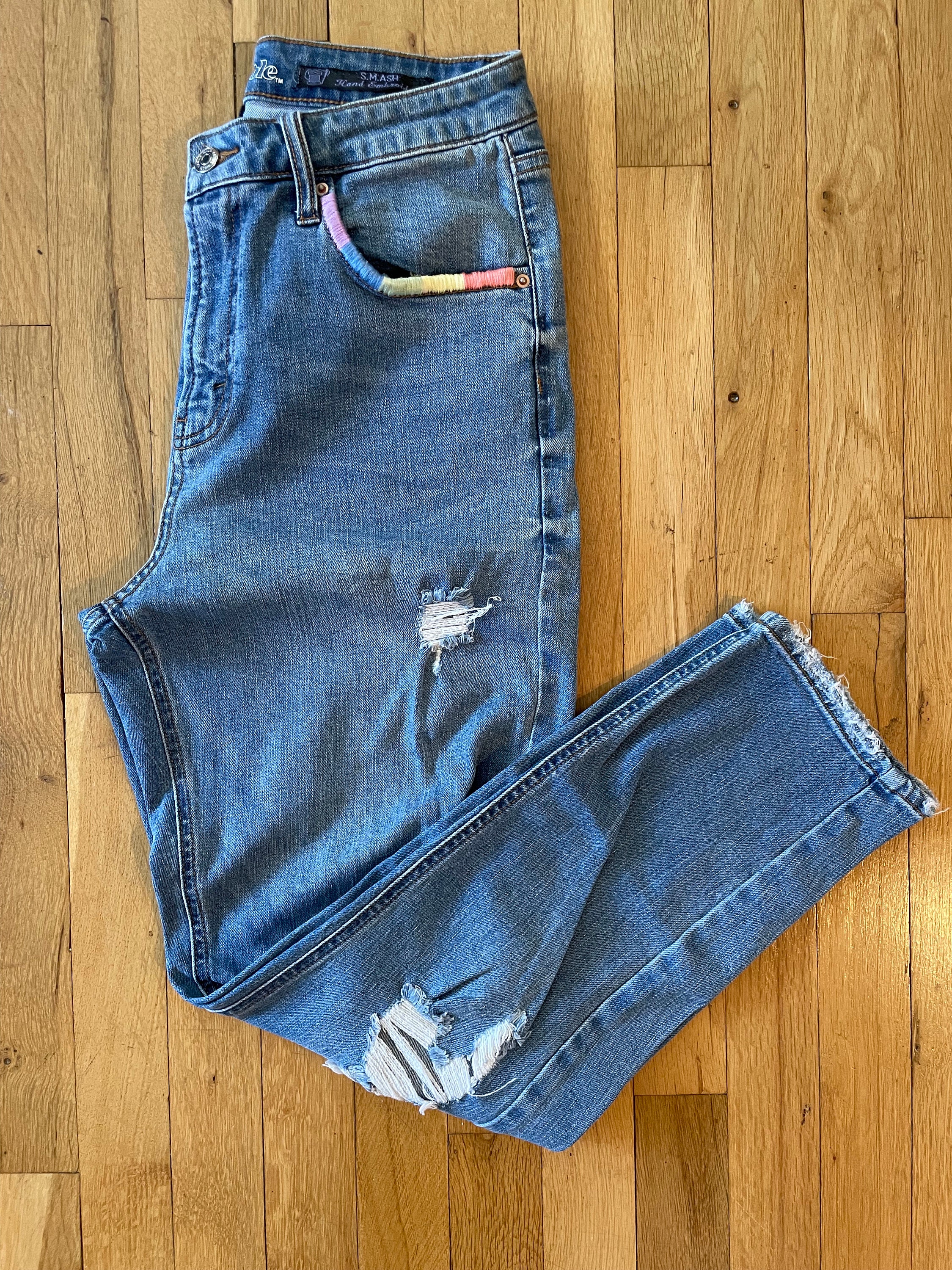 Hand Embroidered Pockets With Back Pocket Flowers Size 6 Wild - Etsy