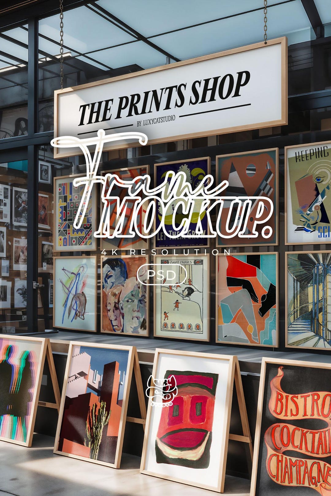Print Shop Mockup, Art Gallery Mockup, Gallery Wall Frame Mockup, PSD ...