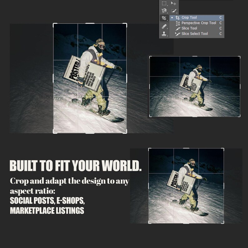 Poster Mockup, Frame Mockup With Snowboard, Photoshop Template Wall Art ...