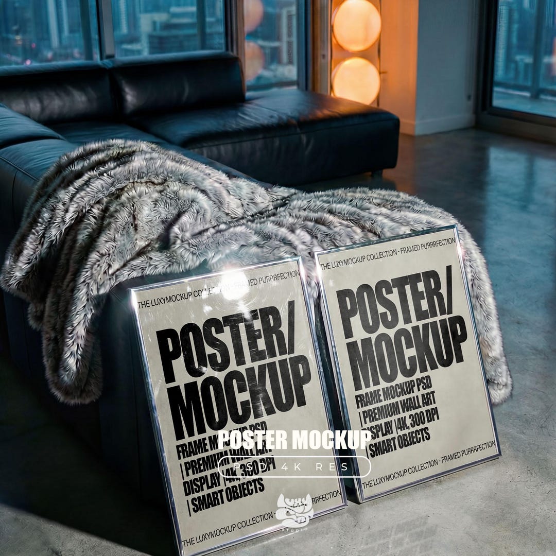 2 Frame Mockup, Chromed Frames Mock Up, Photoshop Template for Wall Art ...