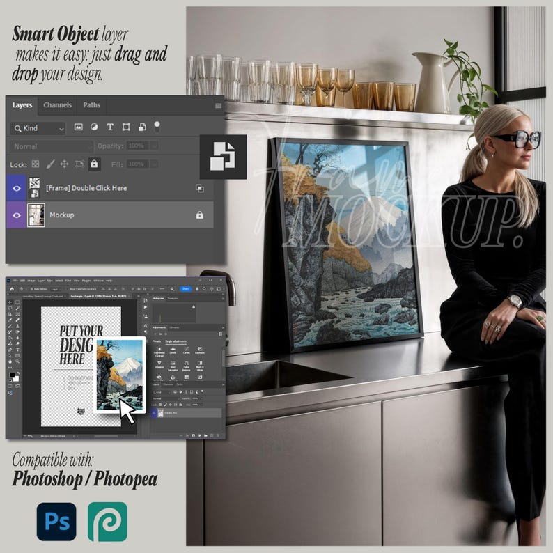 2:3 Frame Photoshop Mockup Template for Wall Art and Prints, Mid ...