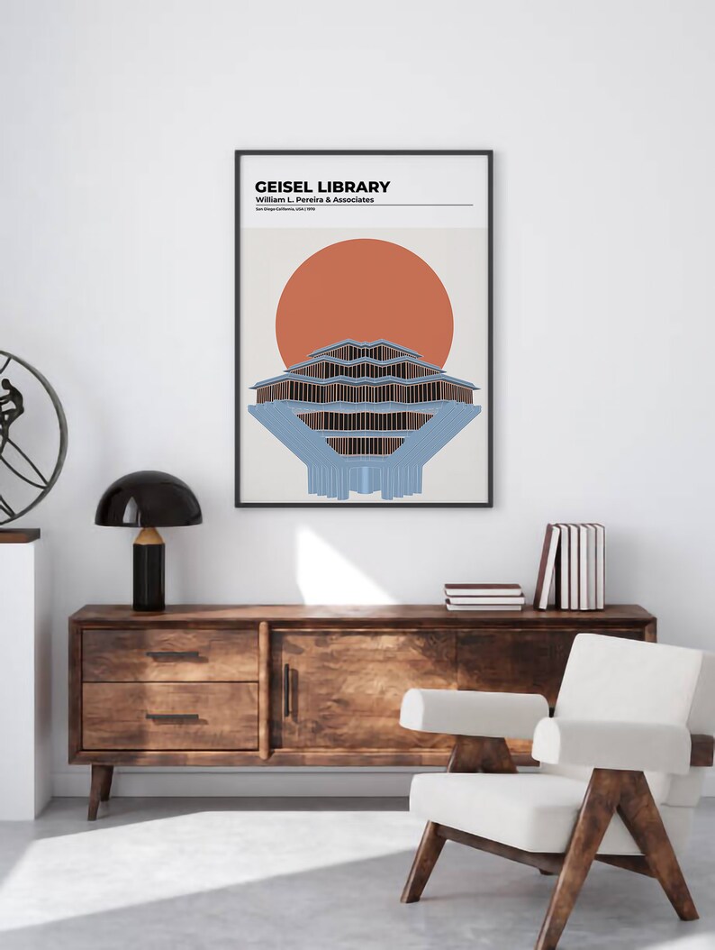 Architecture Poster Geisel Library San Diego Architecture Print Wall ...