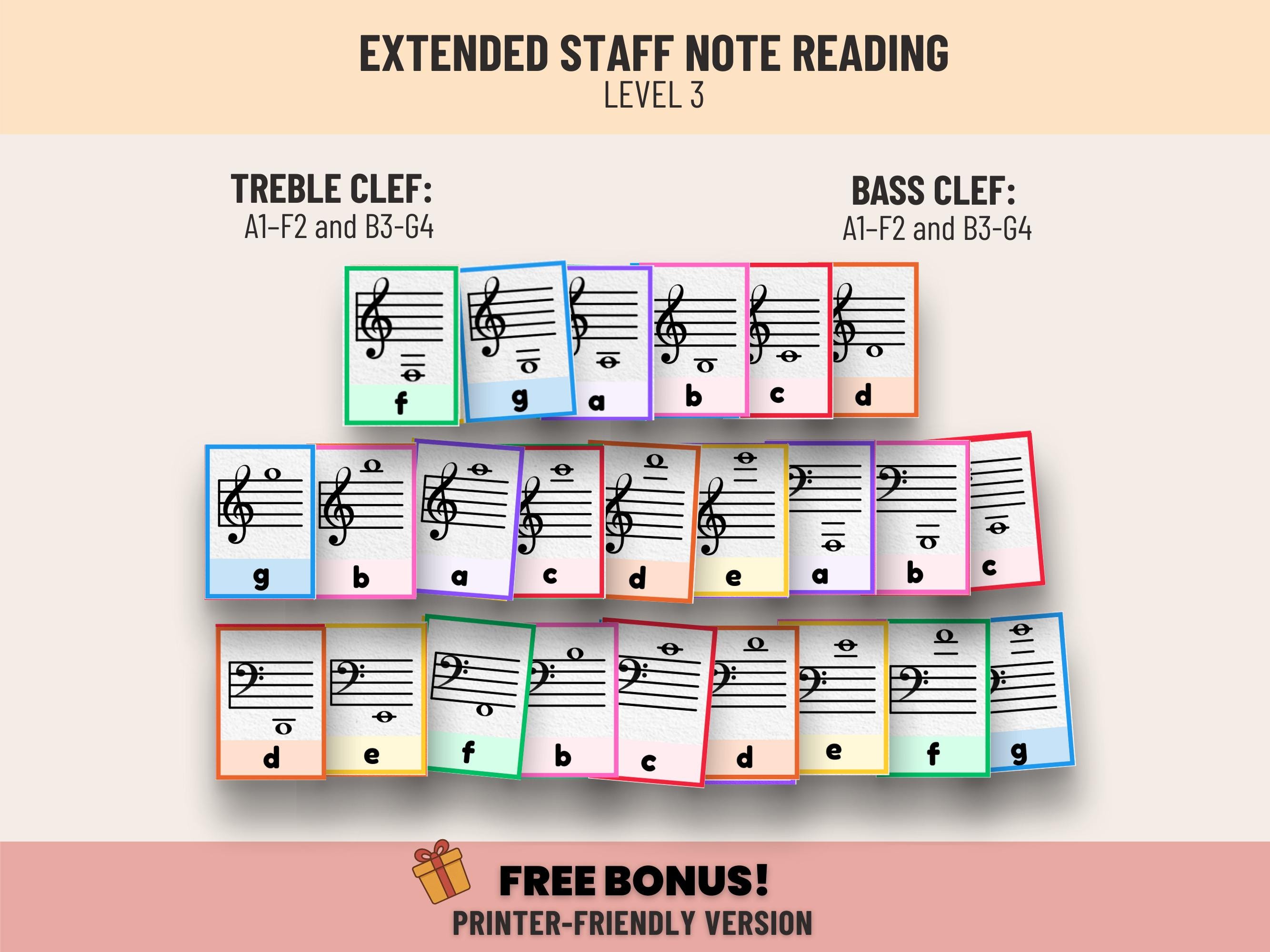 Music Note Flashcards Level 3 – Ledger Notes - Color Coded Piano Flash ...