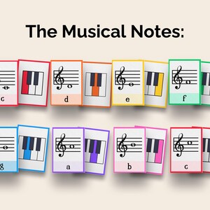 Music Notes and Piano Keys Flashcard - Color Coded Learning Cards for ...