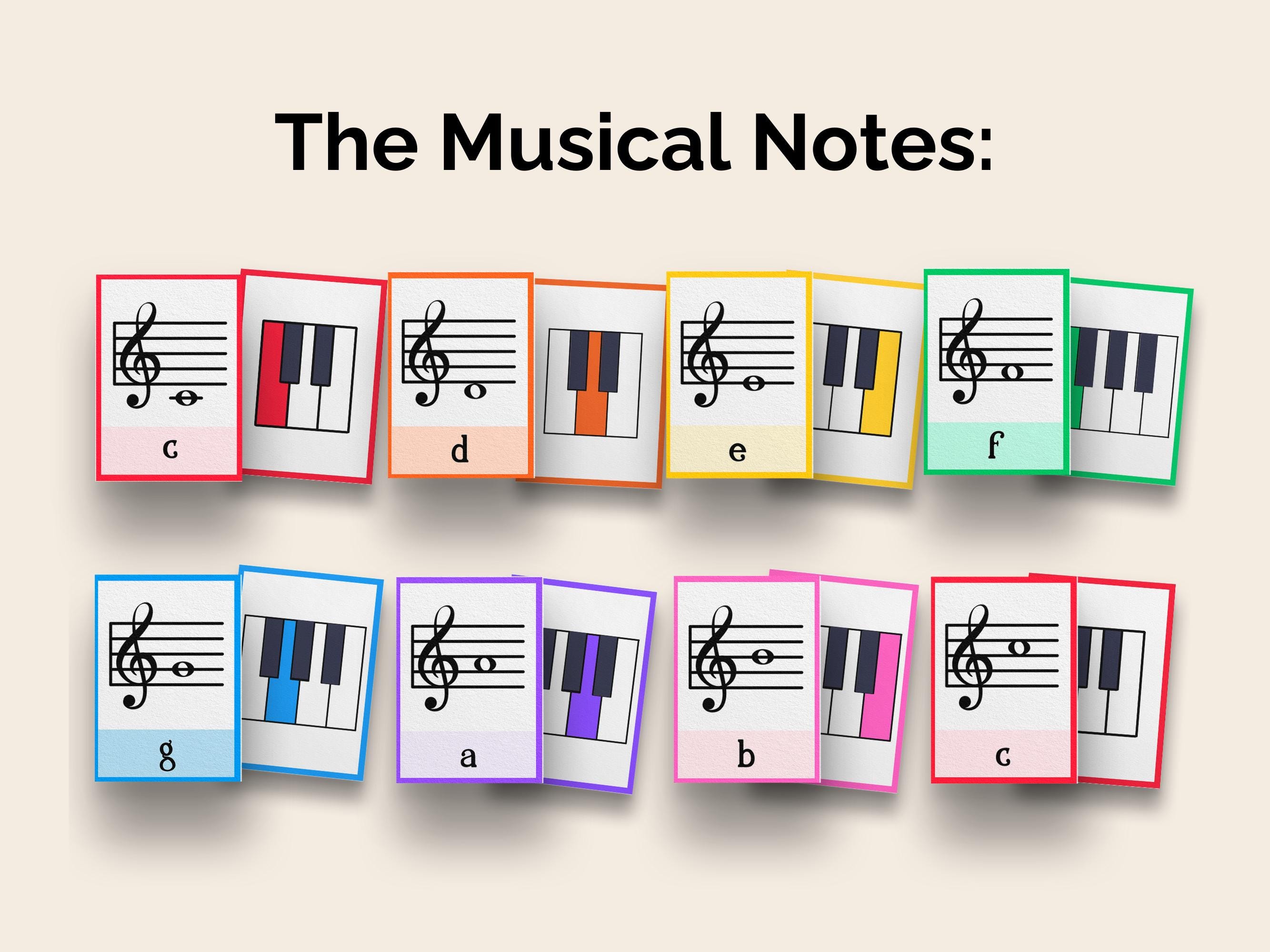 Music Notes and Piano Keys Flashcard - Color Coded Learning Cards for ...