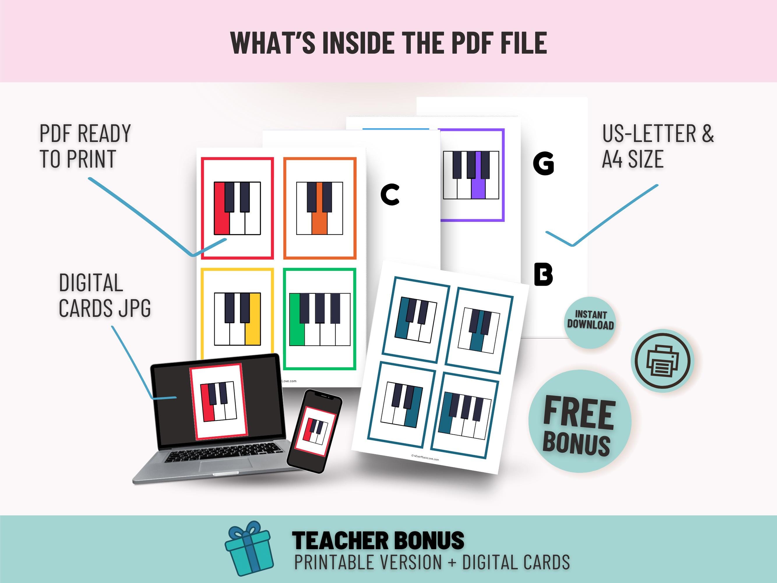 Musical Alphabet Piano Flash Cards – Color Coded Keyboard Cards for ...