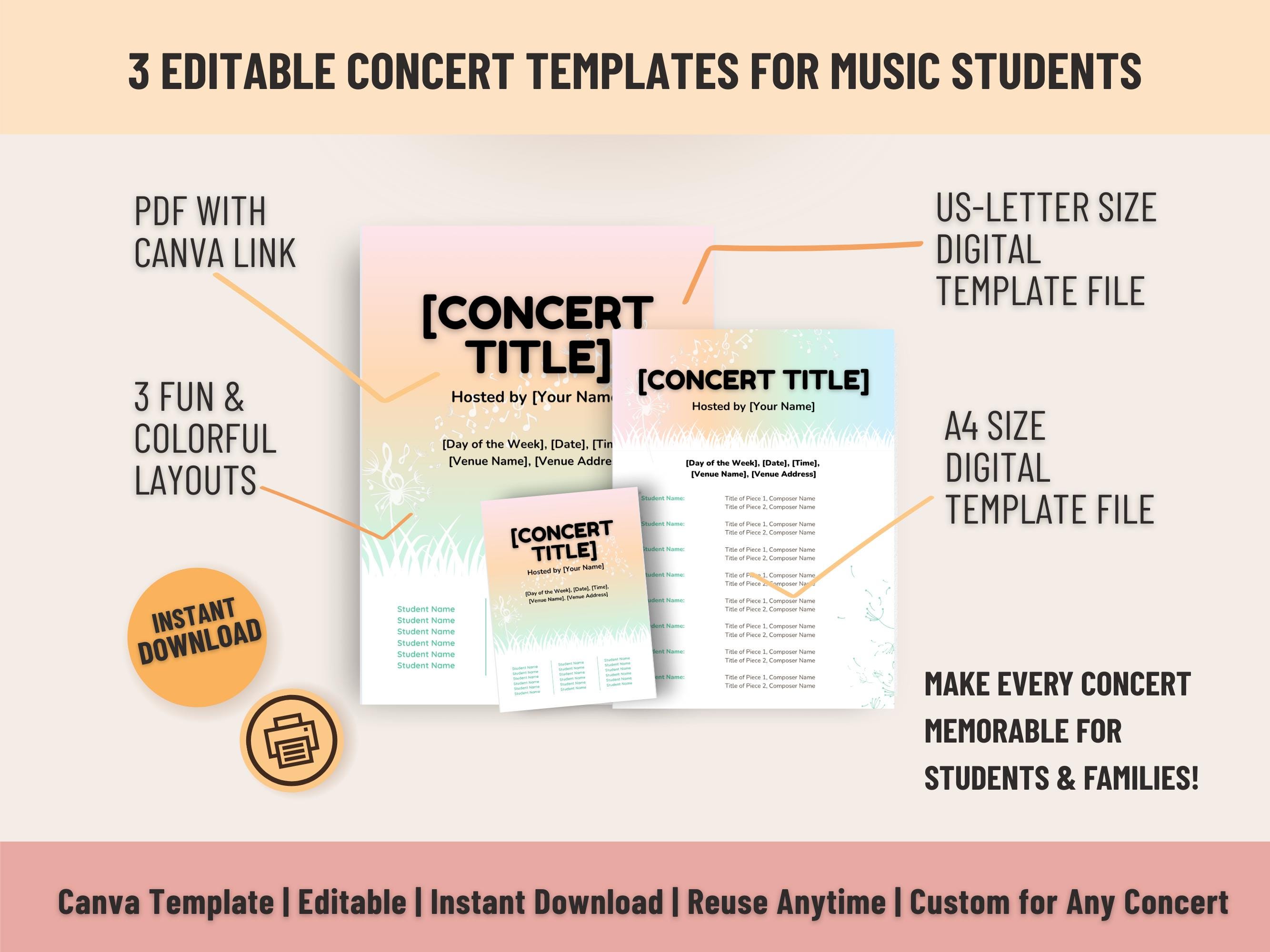 Editable Recital Program, Flyer & Poster | Canva Template Bundle for ...
