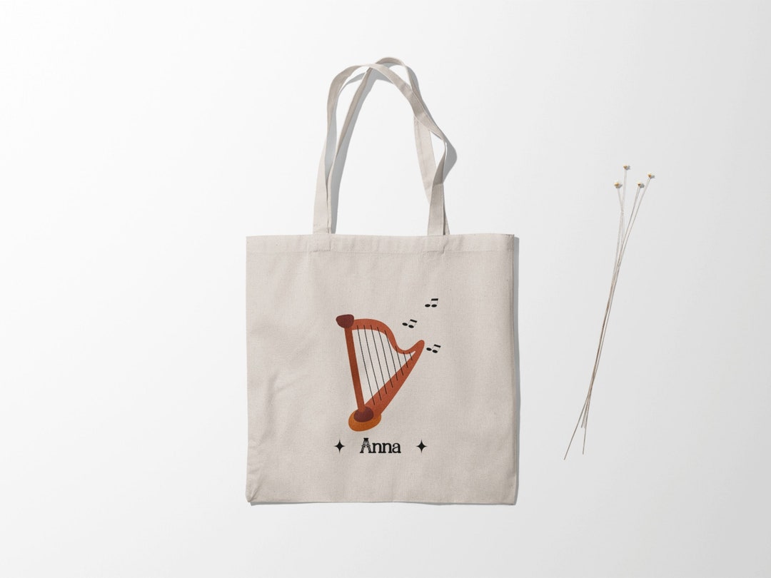 Harp Custom Canvas Bag With Name, Personalized Tote Bags for Music Teachers Students and Music ...