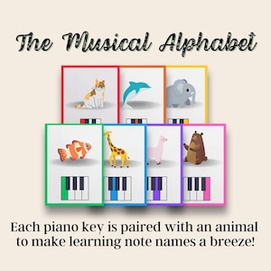 Animal Alphabet Music Flash Cards - Color Coded Piano Playing Cards for ...