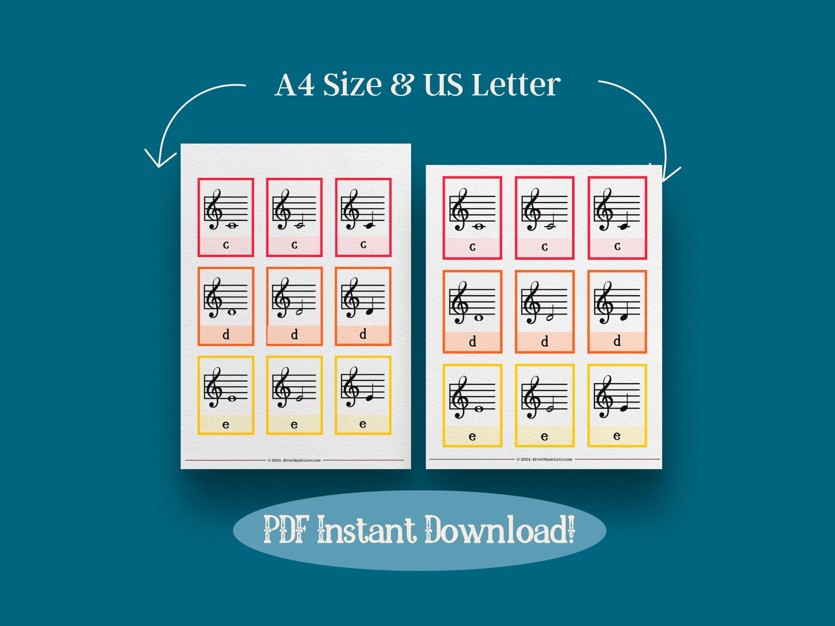 Music Notes Flash Cards - Color Coded Piano Playing Cards for Learning ...