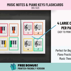 Music Notes and Piano Keys Flashcard - Color Coded Learning Cards for ...