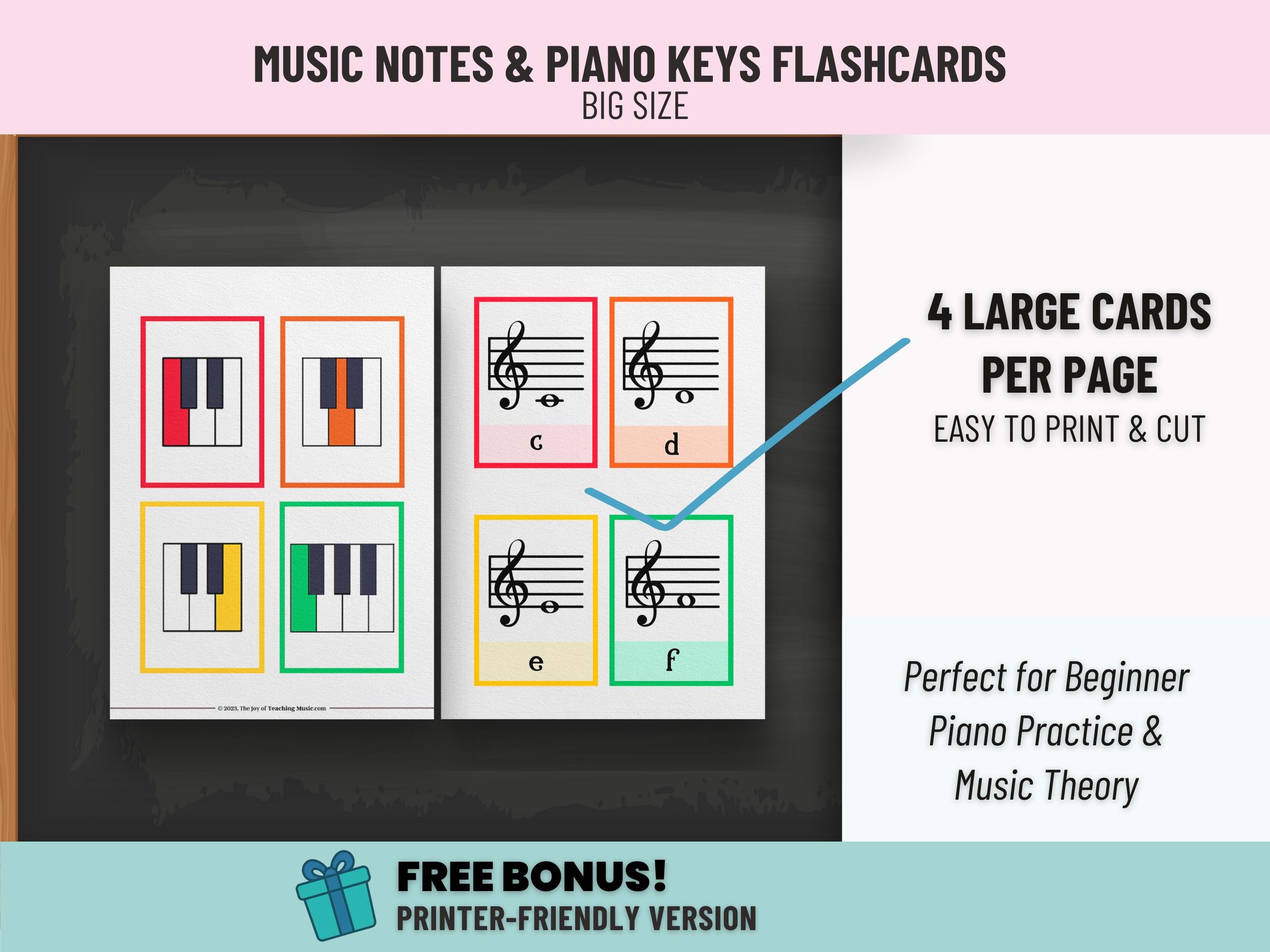 Music Notes and Piano Keys Flashcard - Color Coded Learning Cards for ...