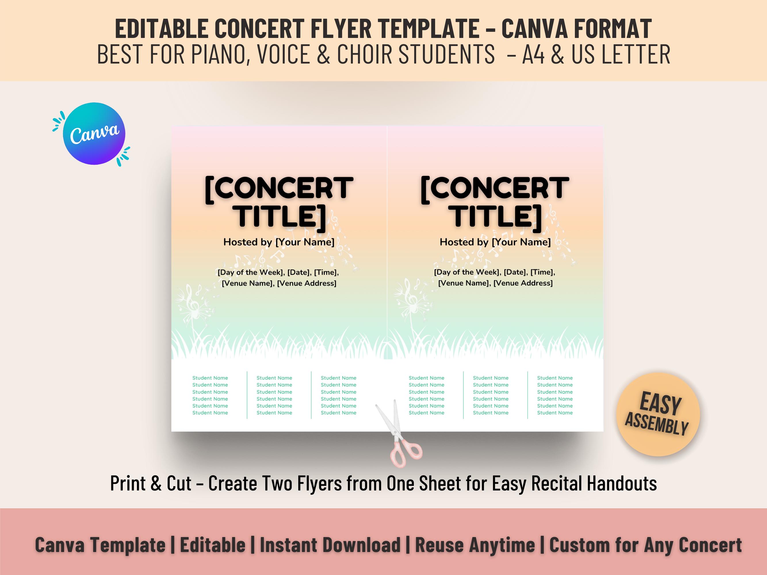 Editable Recital Program, Flyer & Poster | Canva Template Bundle for ...