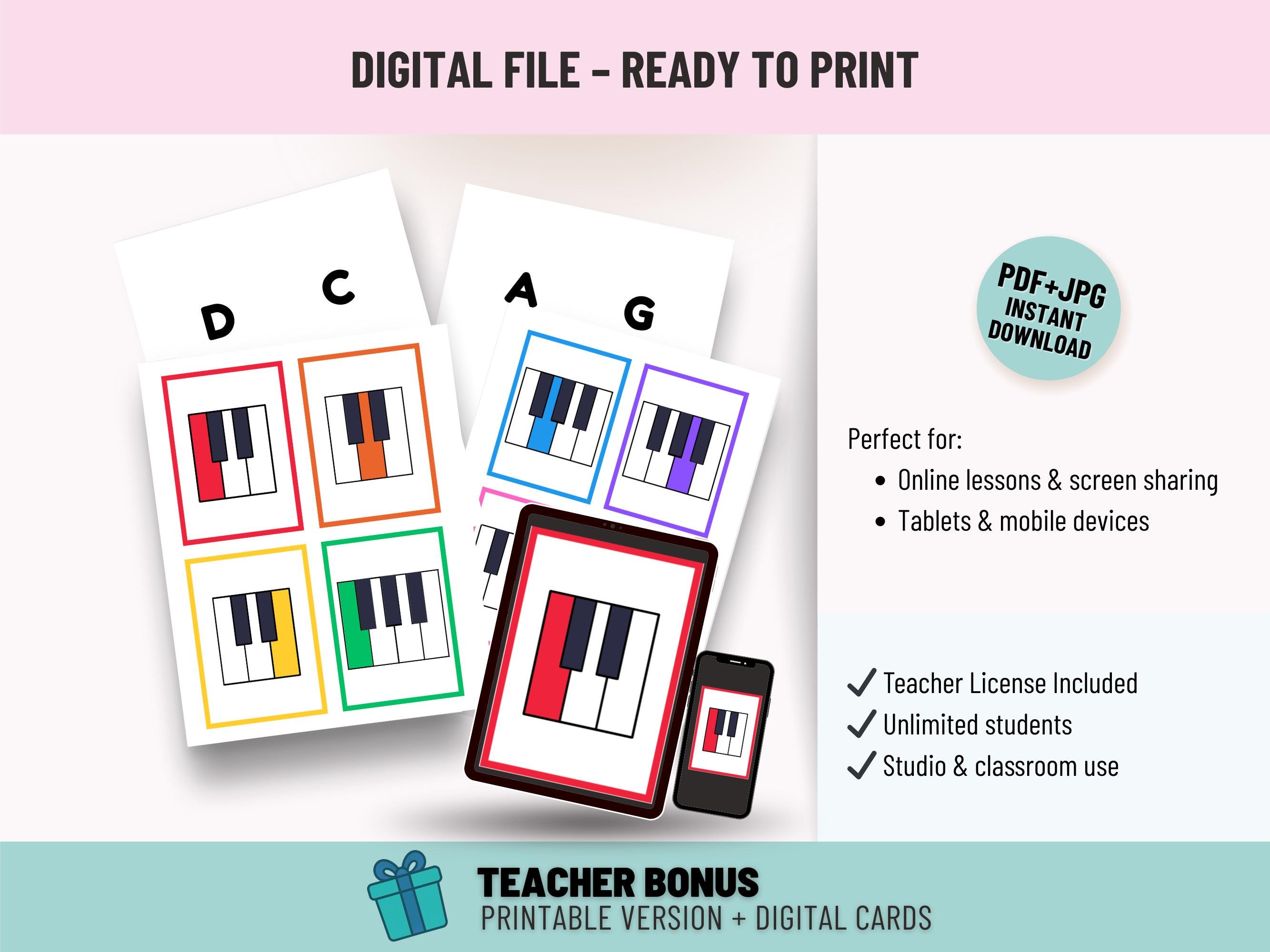 Musical Alphabet Piano Flash Cards – Color Coded Keyboard Cards for ...