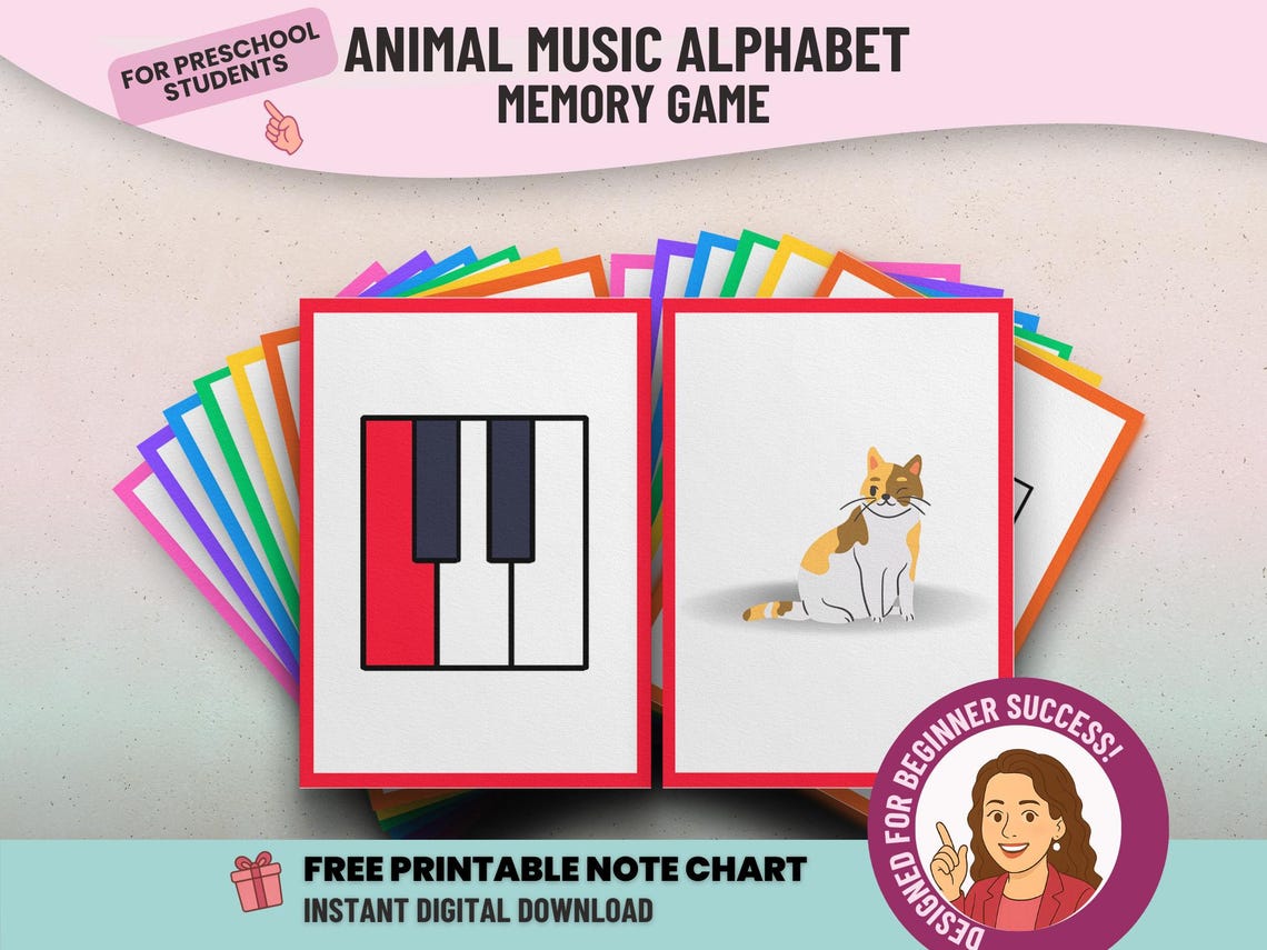 Musical Animal Alphabet Flash Cards - Color Coded Piano Playing Cards ...