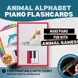 Animal Alphabet Music Flash Cards - Color Coded Piano Playing Cards for ...