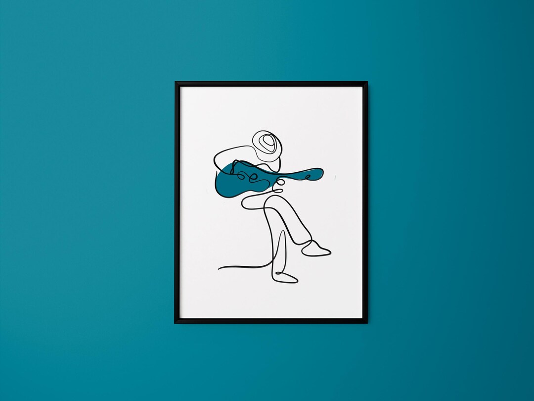 Acoustic Guitar Player Line Art Print – Minimalist Music Poster ...