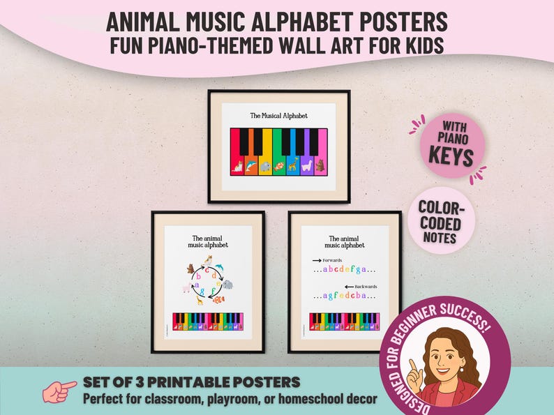 Animal Alphabet Piano Keys Music Wall Art - Educational Posters for ...