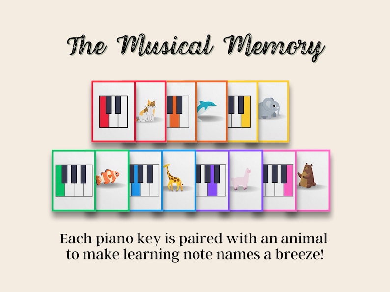 Musical Animal Alphabet Flash Cards - Color Coded Piano Playing Cards ...