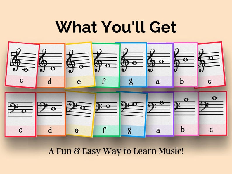 Musical Notes Flash Cards - Color Coded Piano Playing Cards for ...