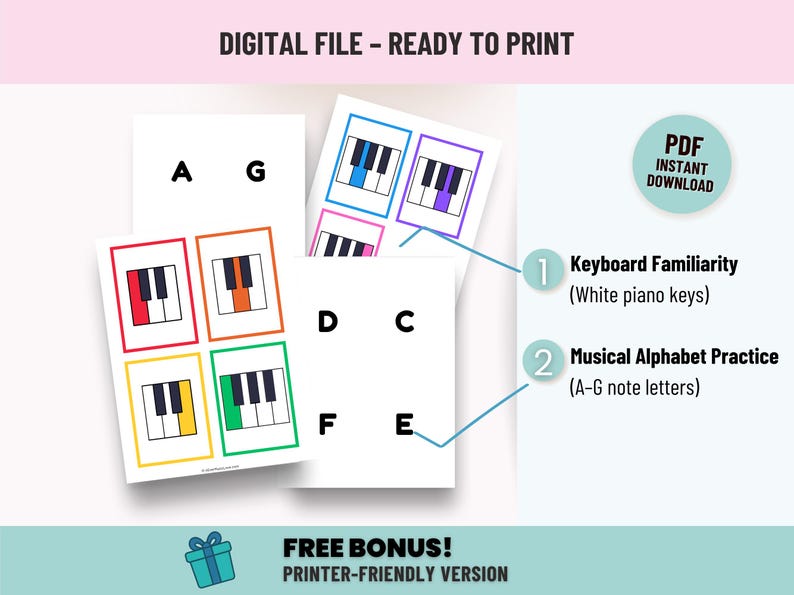 Musical Alphabet Piano Flash Cards – Color Coded Keyboard Cards for ...