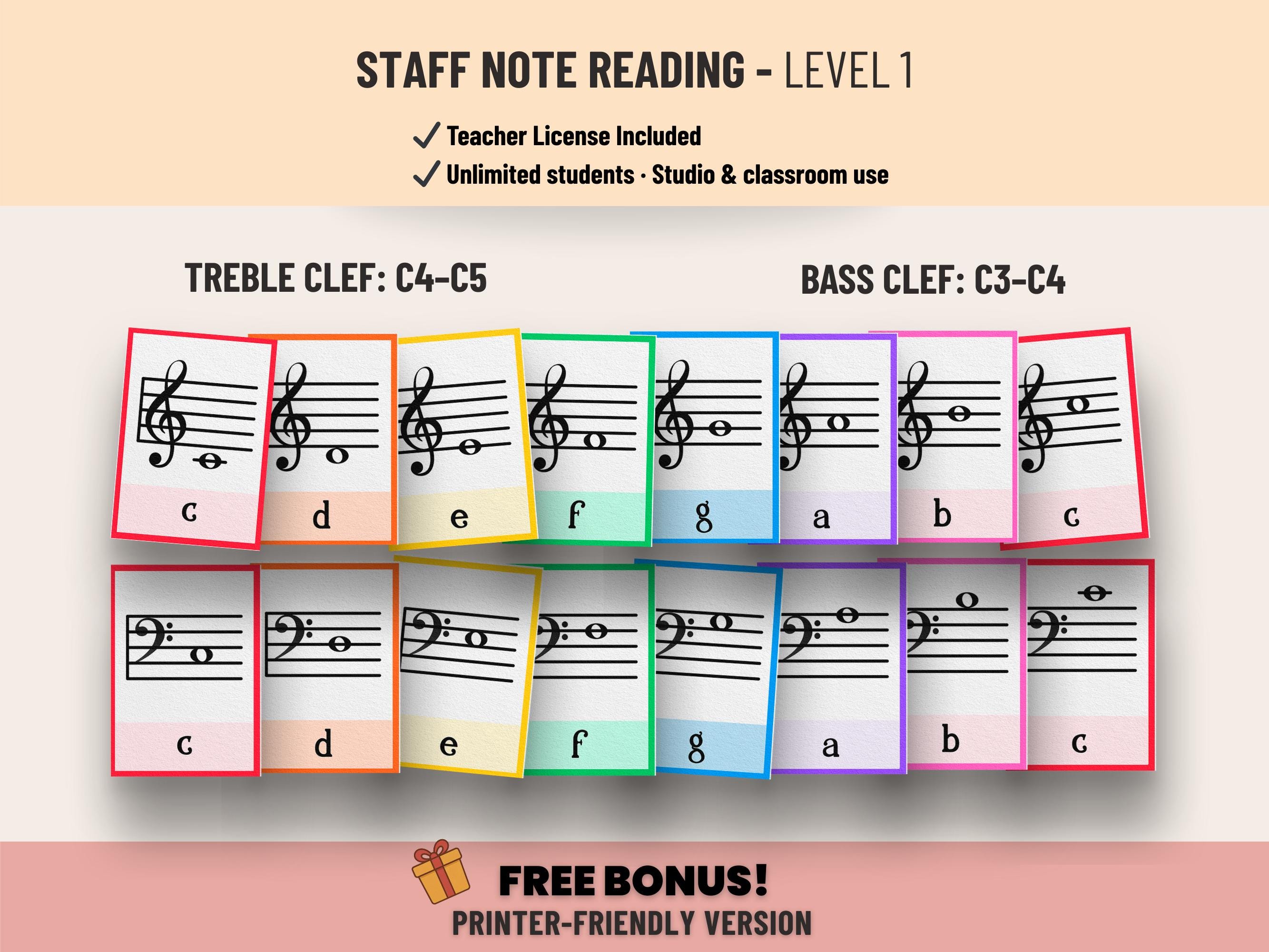 Musical Notes Flash Cards - Color Coded Piano Cards for Learning and ...