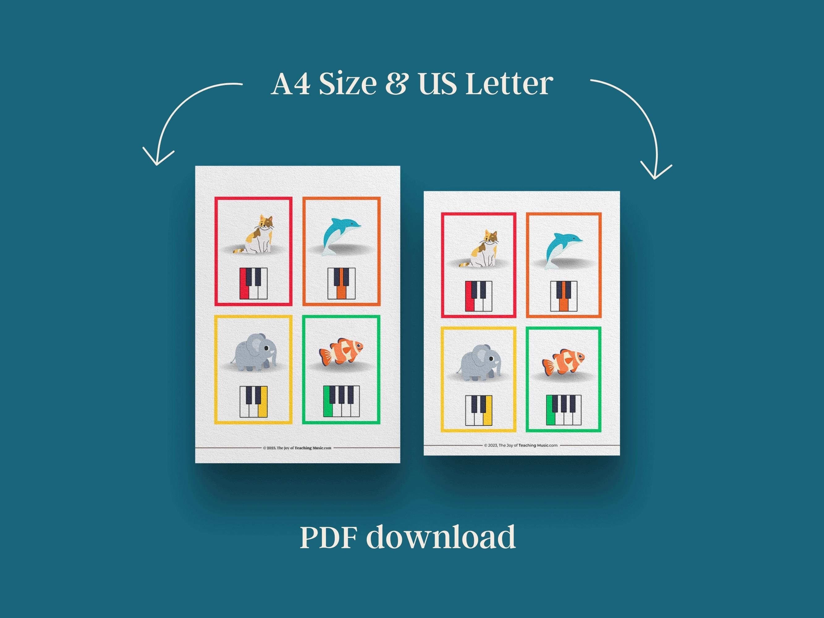 Animal Alphabet Music Flash Cards - Color Coded Piano Playing Cards for ...