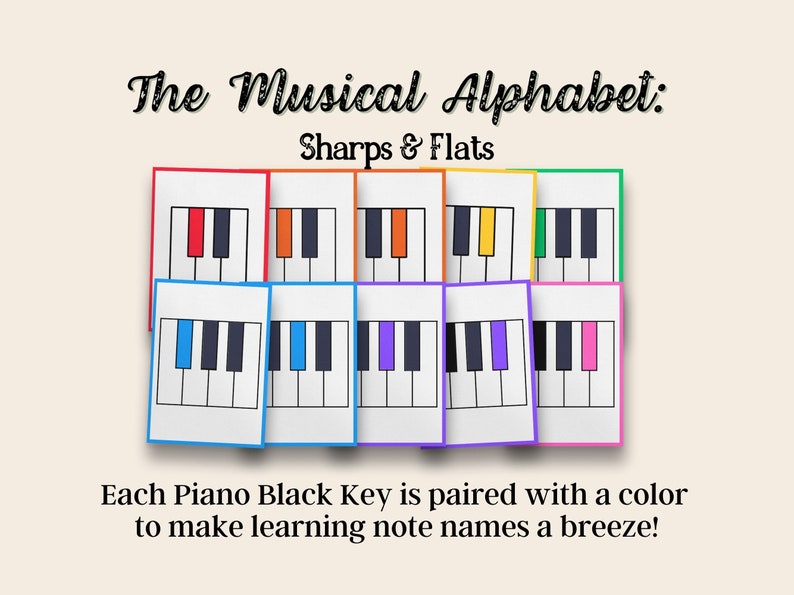 Piano Black Keys Flashcards - Color Coded Music Playing Cards for ...