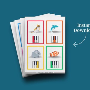 Animal Alphabet Music Flash Cards - Color Coded Piano Playing Cards for ...