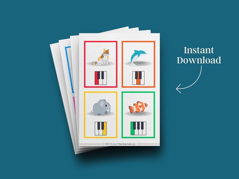 Animal Alphabet Music Flash Cards - Color Coded Piano Playing Cards for ...